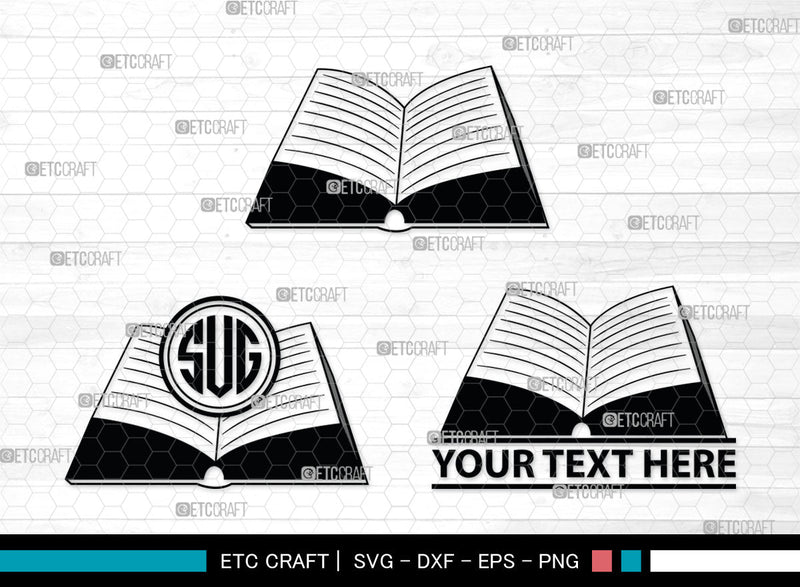 Books Monogram, Books Silhouette, Book SVG, Open Book Svg, Library Svg ...