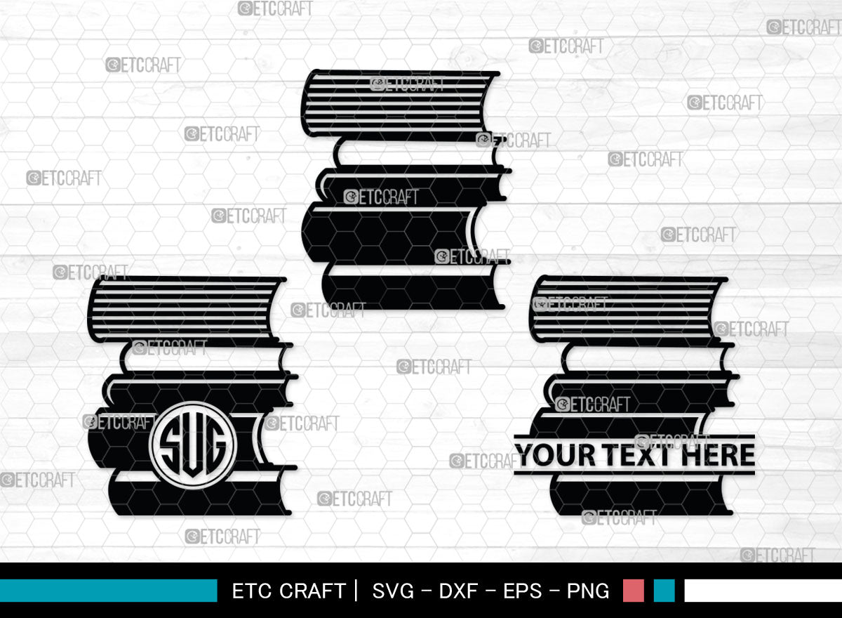 Books Monogram, Books Silhouette, Book SVG, Open Book Svg, Library Svg ...