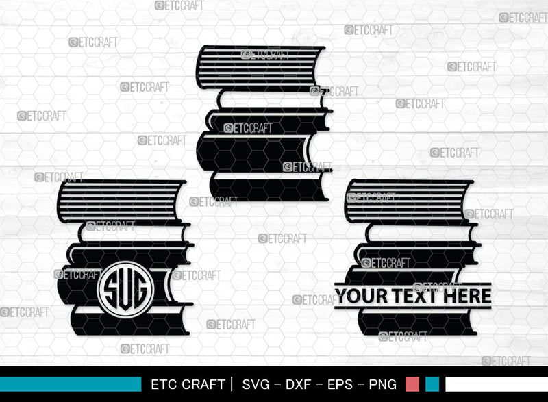 Books Monogram, Books Silhouette, Book SVG, Open Book Svg, Library Svg ...