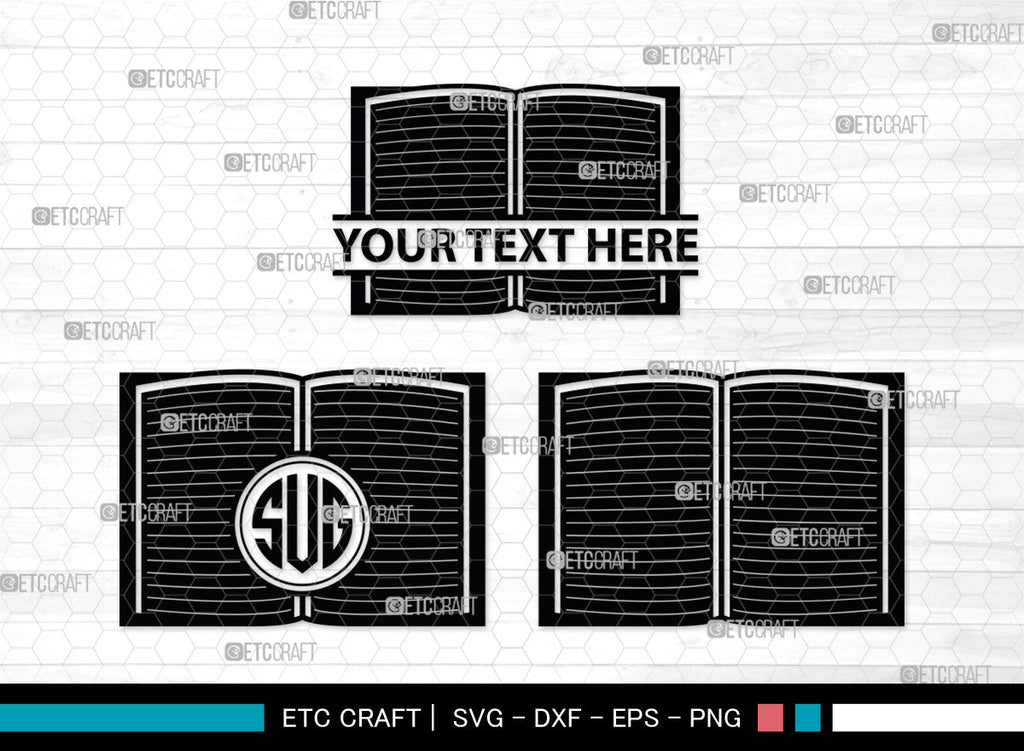 Books Monogram, Books Silhouette, Book SVG, Open Book Svg, Library Svg ...
