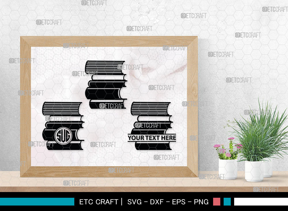 Books Monogram, Books Silhouette, Book SVG, Open Book Svg, Library Svg ...