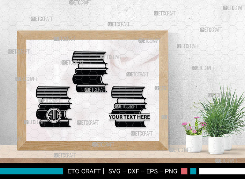 Books Monogram, Books Silhouette, Book SVG, Open Book Svg, Library Svg ...