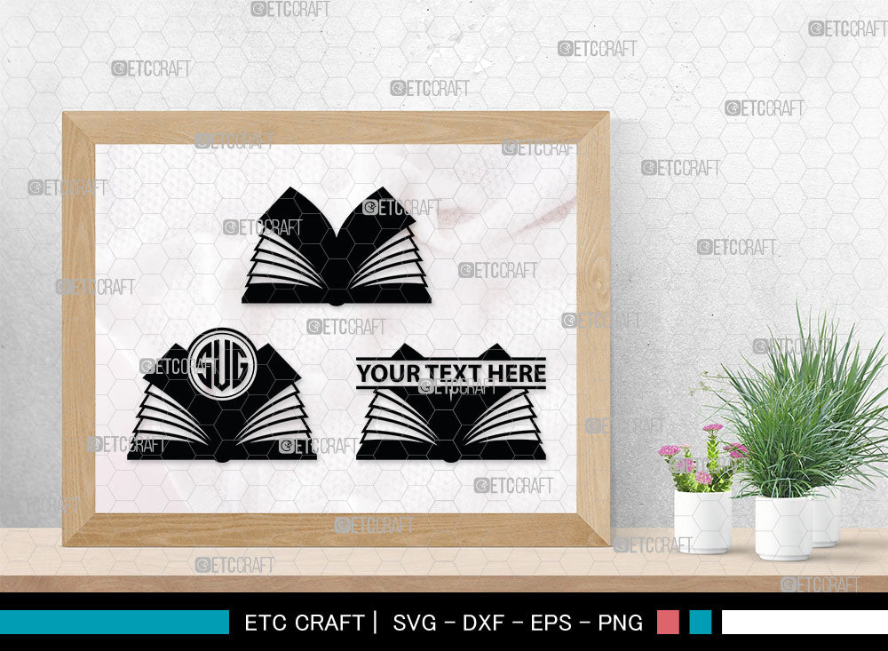 Books Monogram, Books Silhouette, Book SVG, Open Book Svg, Library Svg ...
