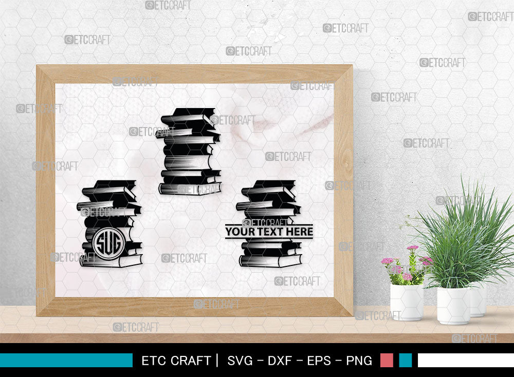 Books Monogram, Books Silhouette, Book SVG, Open Book Svg, Library Svg ...