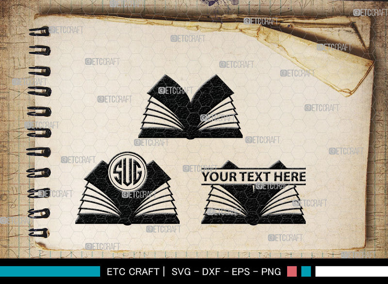 Books Monogram, Books Silhouette, Book SVG, Open Book Svg, Library Svg, School Svg, Education ...