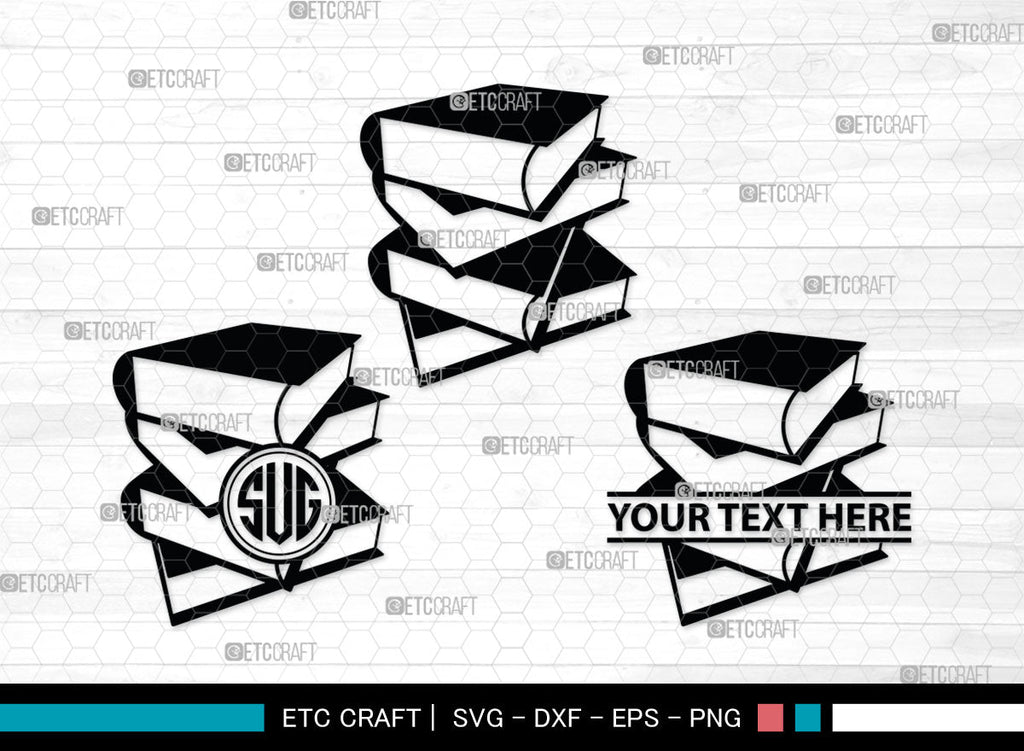 Books Monogram, Books Silhouette, Book SVG, Open Book Svg, Library Svg ...