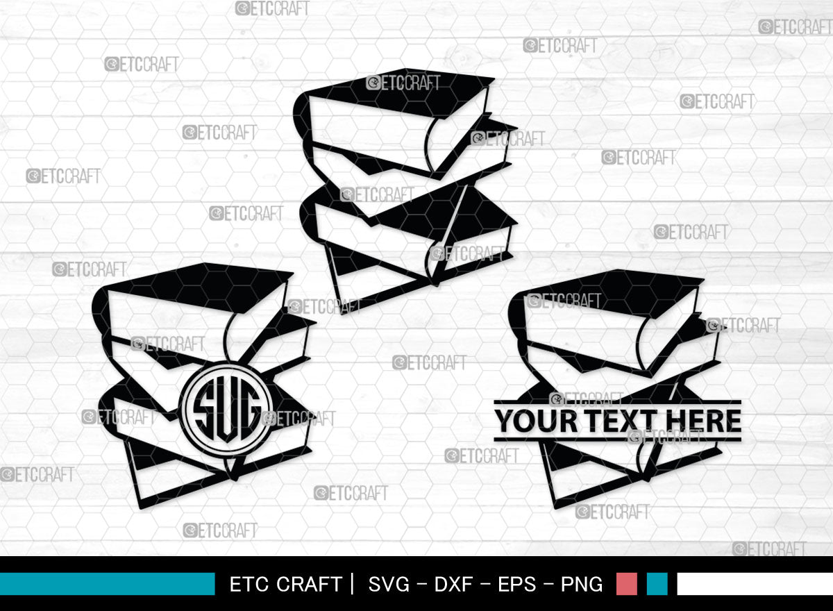 Books Monogram, Books Silhouette, Book SVG, Open Book Svg, Library Svg ...