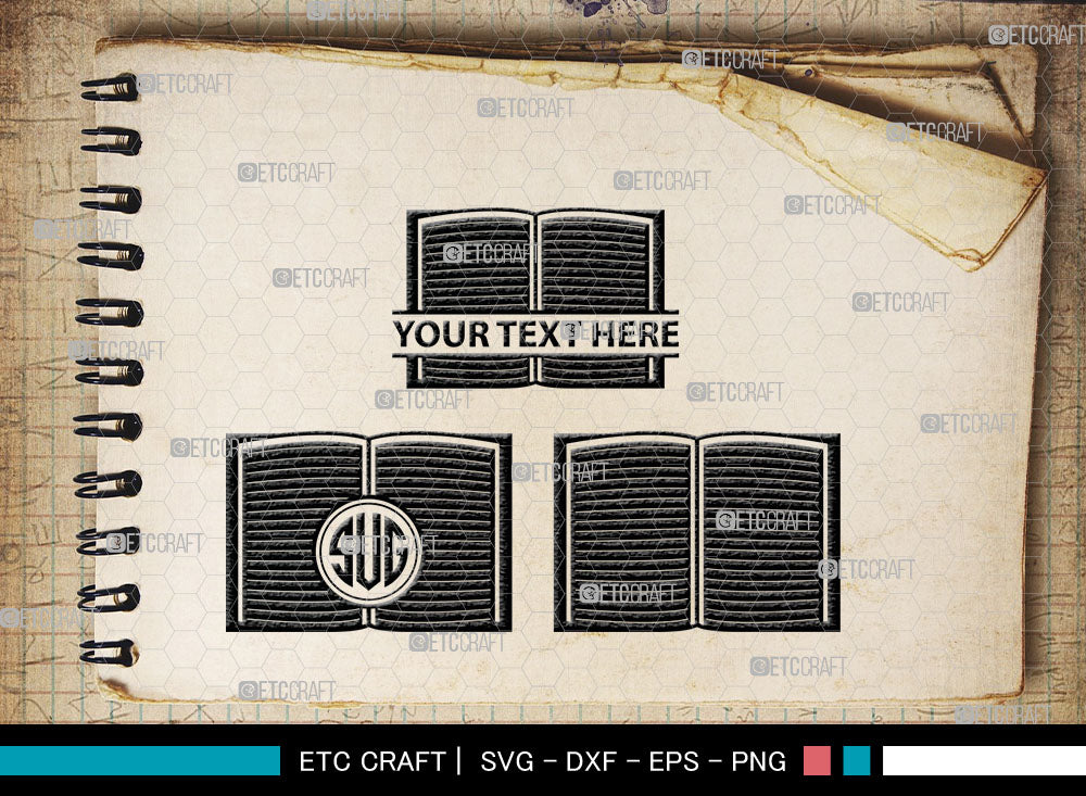 Books Monogram, Books Silhouette, Book SVG, Open Book Svg, Library Svg ...