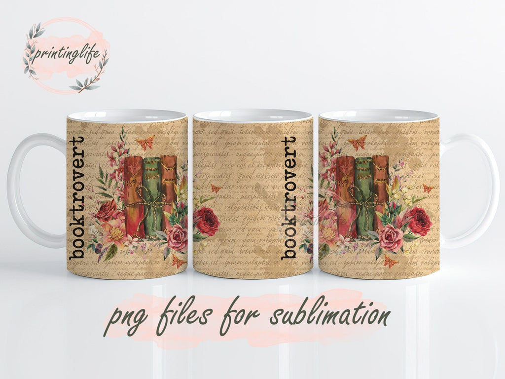 Booktrovert Mug Wrap, Book Lover Press Sublimation Png, Read Books Mom ...