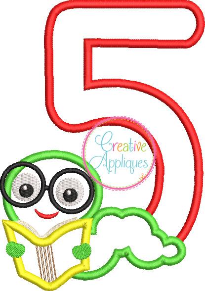 Bookworm 5 Applique Design - So Fontsy