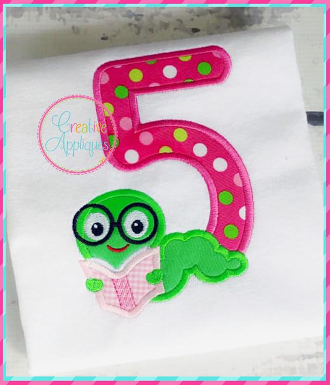 Bookworm 5 Applique Design - So Fontsy