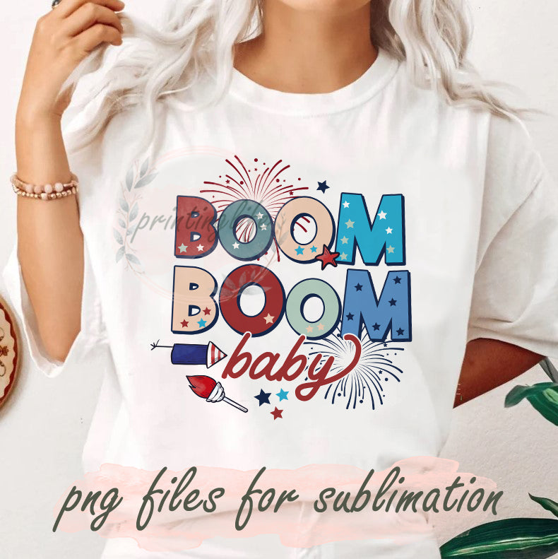 Boom Boom Baby Fireworks Png, Retro Boom Boom Baby Design Png, , 4th of ...