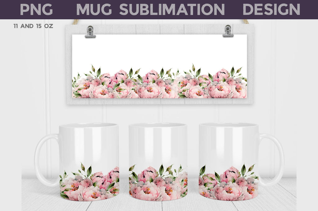 Border Peonies Mug | Peony Mug Sublimation - So Fontsy