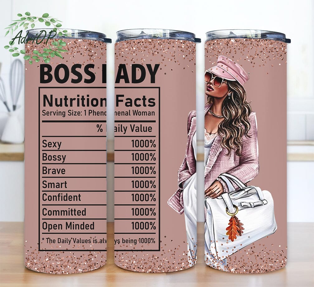Boss Lady Nutrition Facts 20oz Skinny Tumbler Png, Boss Lady Png, Boss ...
