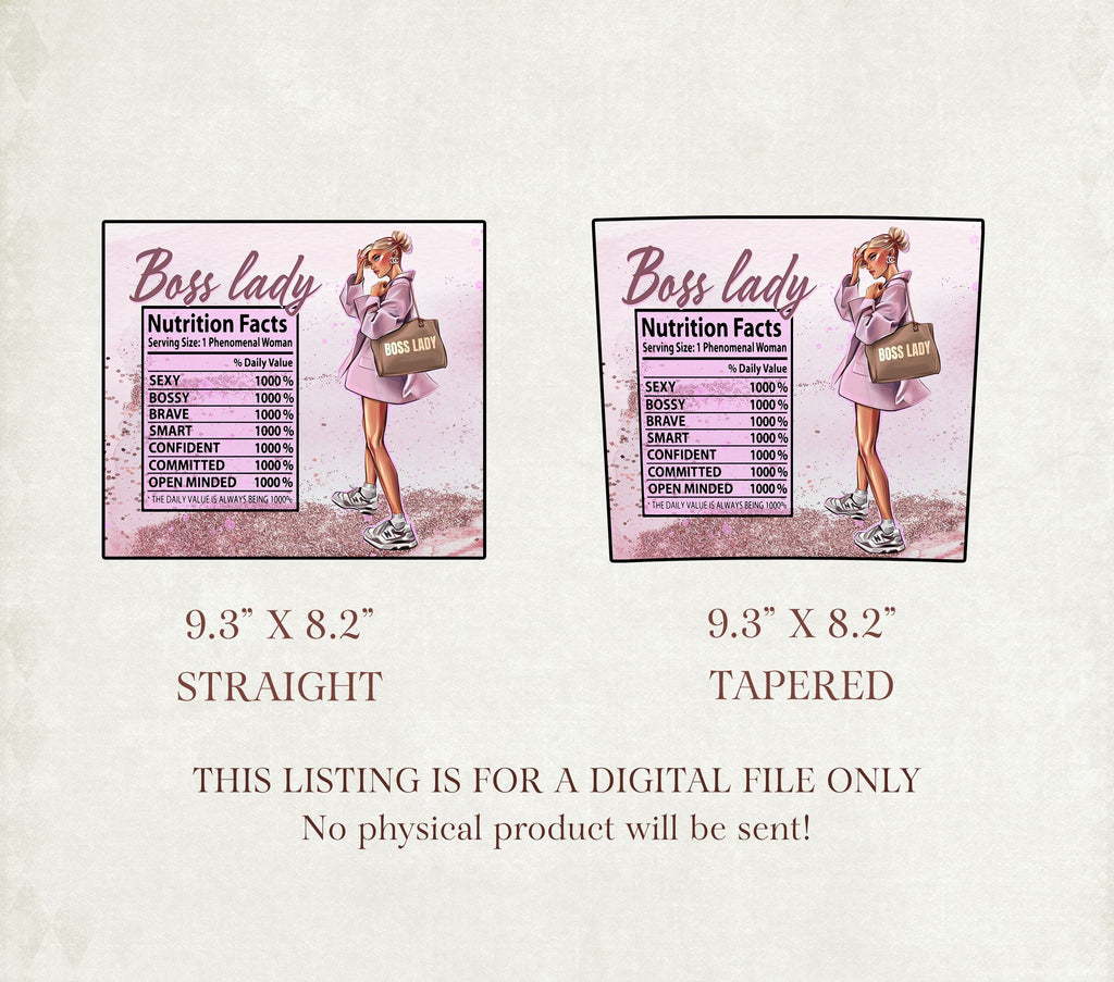 Boss Lady Nutrition Facts Sublimation Design Wraps for 20 oz. Skinny ...