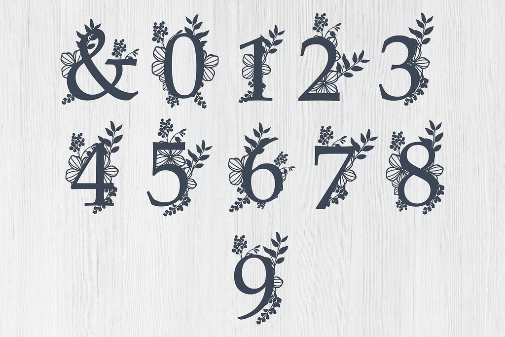Botanical alphabets Monogram Set 0-9 Svg cut file - So Fontsy