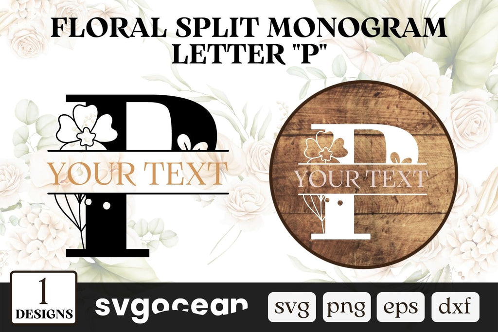 Botanical Split Monogram Letter P SVG - So Fontsy