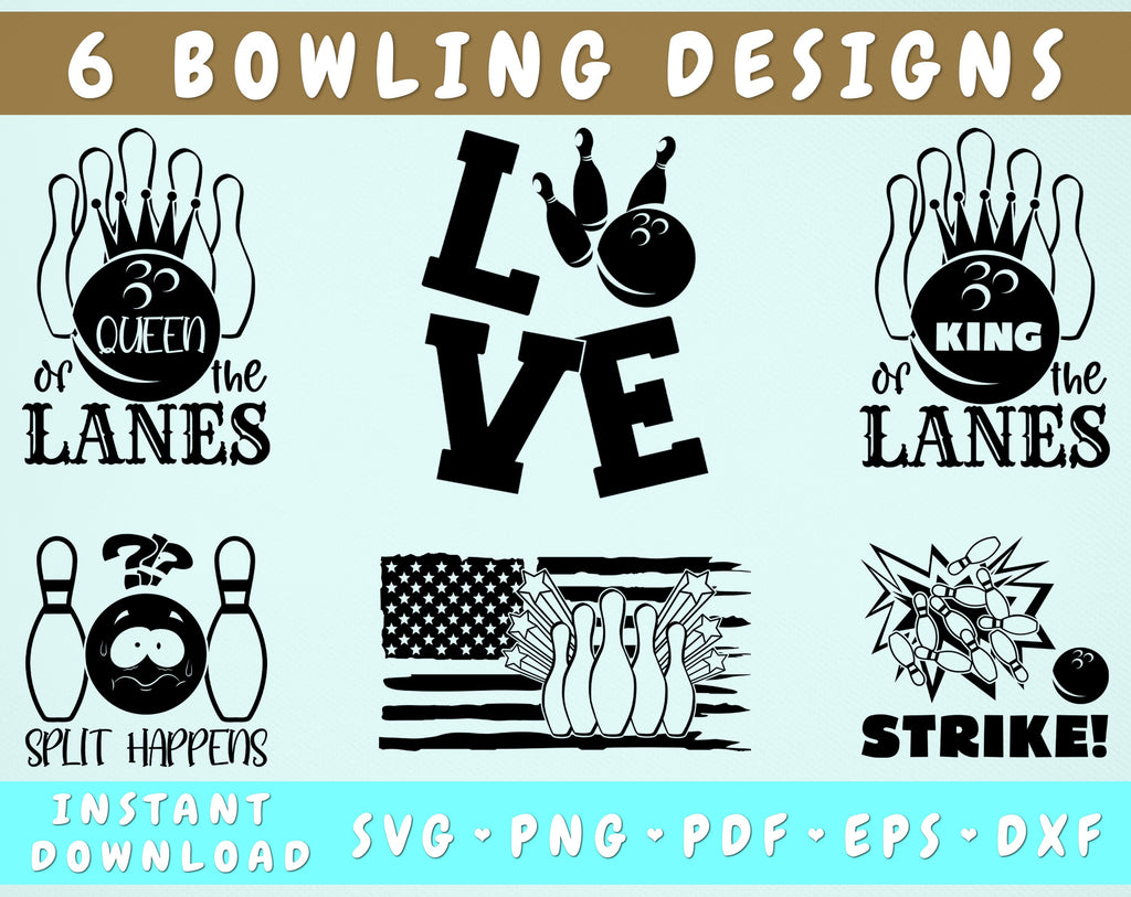 Bowling SVG Bundle, 6 Designs, Bowling Quotes SVG, Bowling Cut Files ...