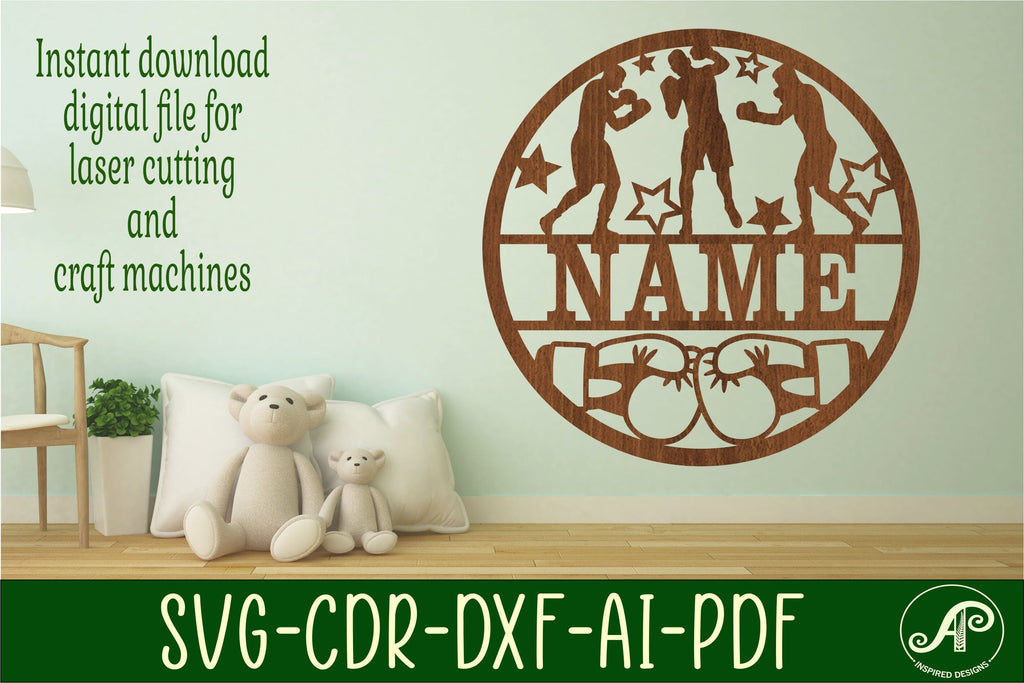 Boxing male name sign svg laser cut template - So Fontsy