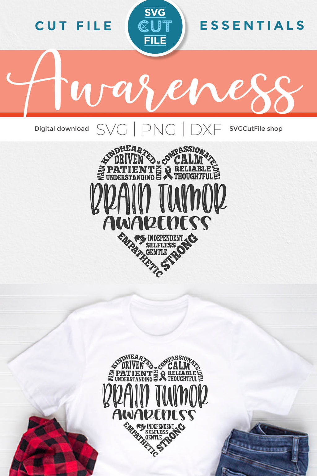 Brain Tumor Awareness SVG with heart - So Fontsy