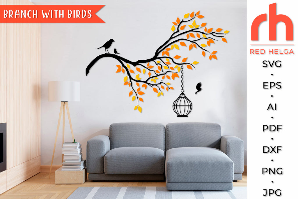 Branch with Birds SVG - Fall Tree Cut File - So Fontsy