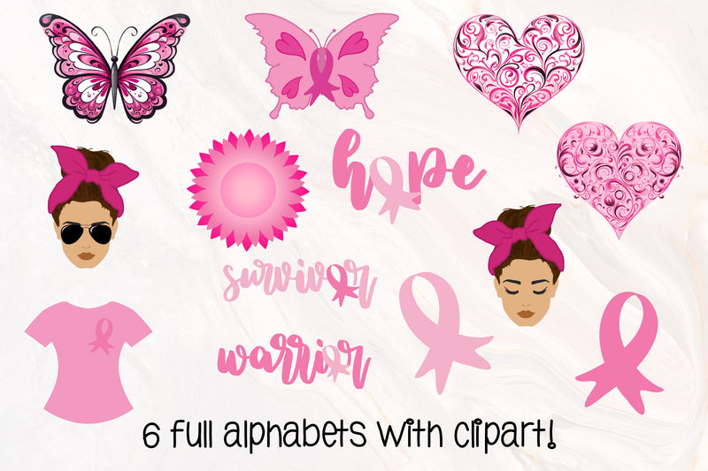 Breast Cancer Awareness Doodle Letters PNG, Wear Pink Alpha Bundle - So ...