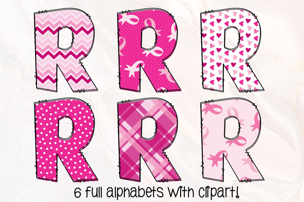 Breast Cancer Awareness Doodle Letters PNG, Wear Pink Alpha Bundle - So ...