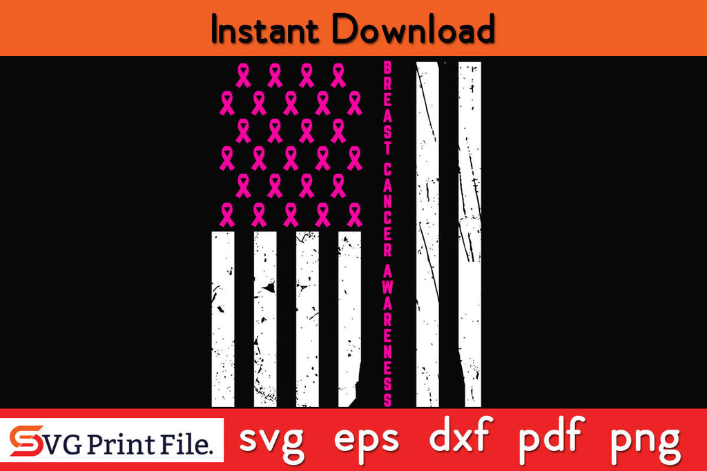 Breast Cancer Awareness Pink Ribbon Flag SVG PNG Cricut Silhouette Cut ...