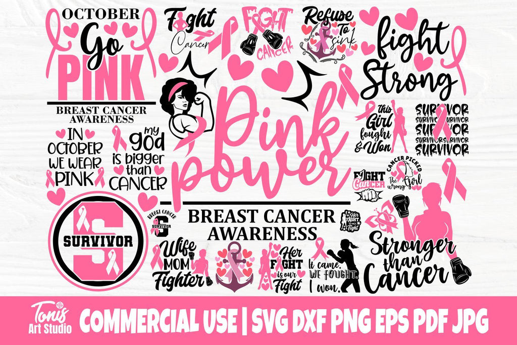 Breast Cancer Bundle SVG, Cancer Quotes Svg, Png - So Fontsy