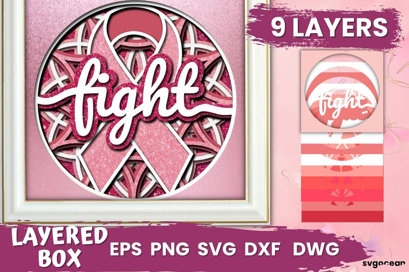 Breast Cancer Layered SVG | Shadowbox | Lightbox - So Fontsy