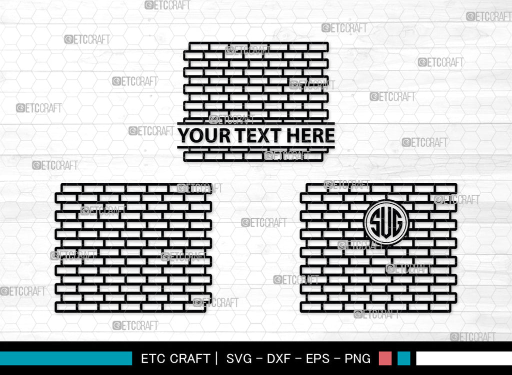 Brick Wall Monogram, Brick Wall Silhouette, Brick Wall SVG, Bricks Svg ...