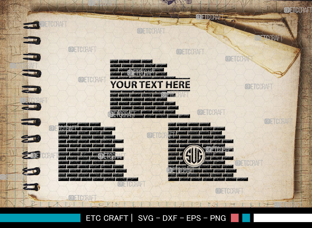 Brick Wall Monogram, Brick Wall Silhouette, Brick Wall SVG, Bricks Svg ...