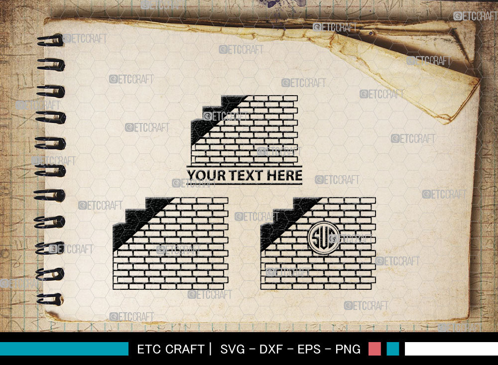 Brick Wall Monogram, Brick Wall Silhouette, Brick Wall SVG, Bricks Svg, Wall Svg, Brick Pattern ...