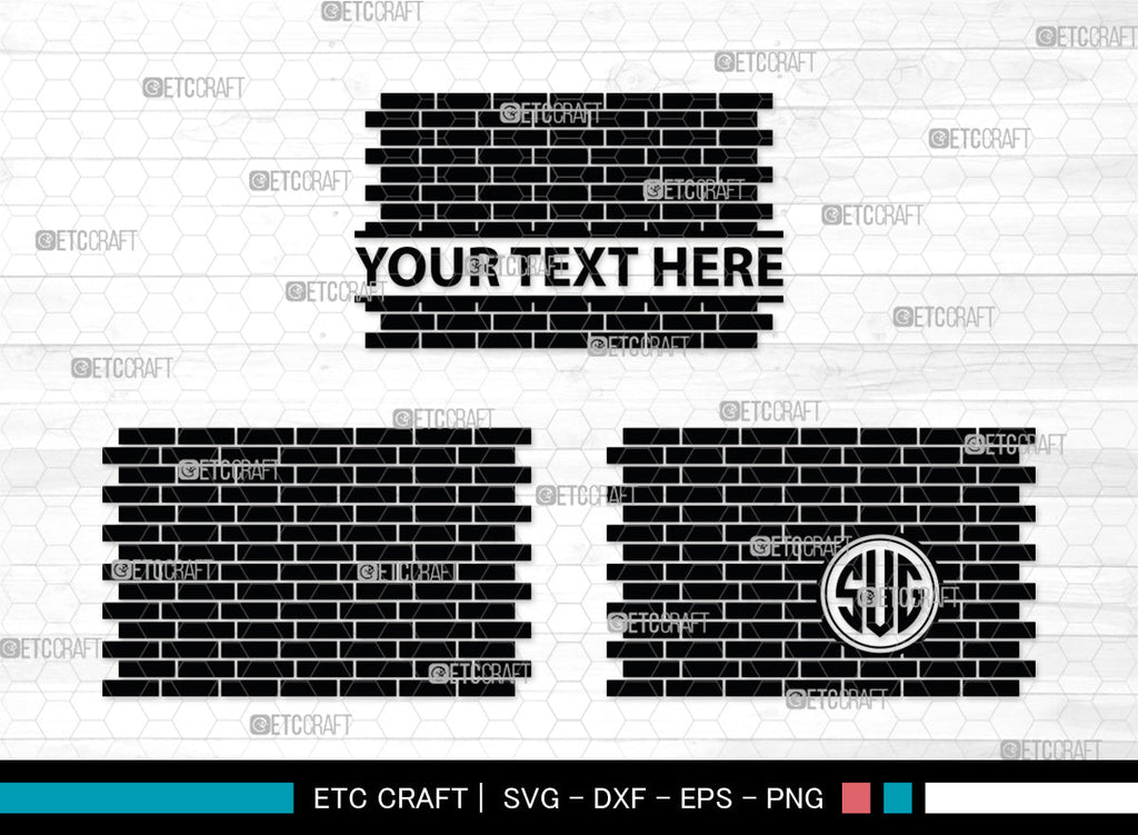 Brick Wall Monogram, Brick Wall Silhouette, Brick Wall SVG, Bricks Svg ...