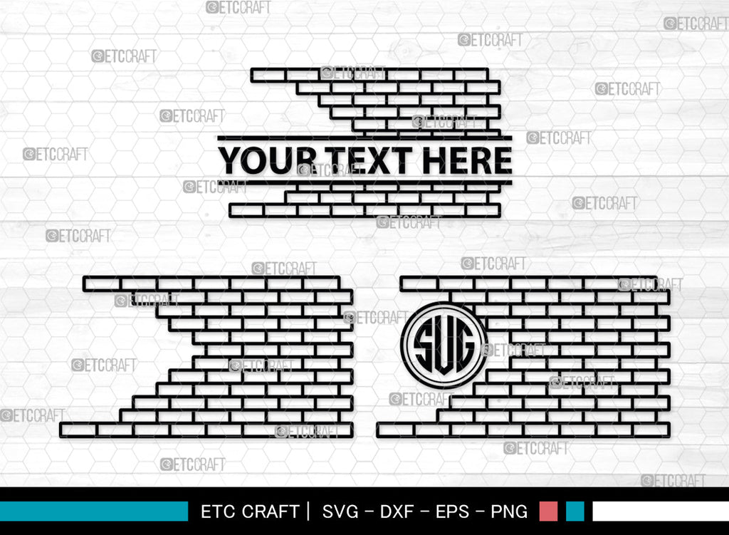 Brick Wall Monogram, Brick Wall Silhouette, Brick Wall SVG, Bricks Svg ...