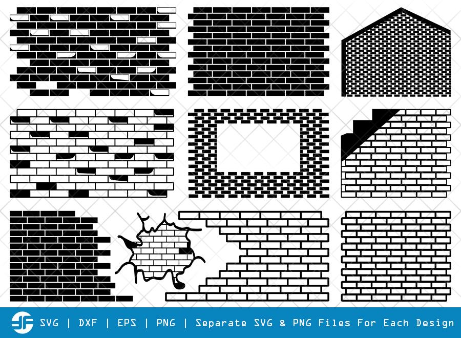 Brick Wall SVG Cut Files | Bricks Wall Silhouette Bundle - So Fontsy