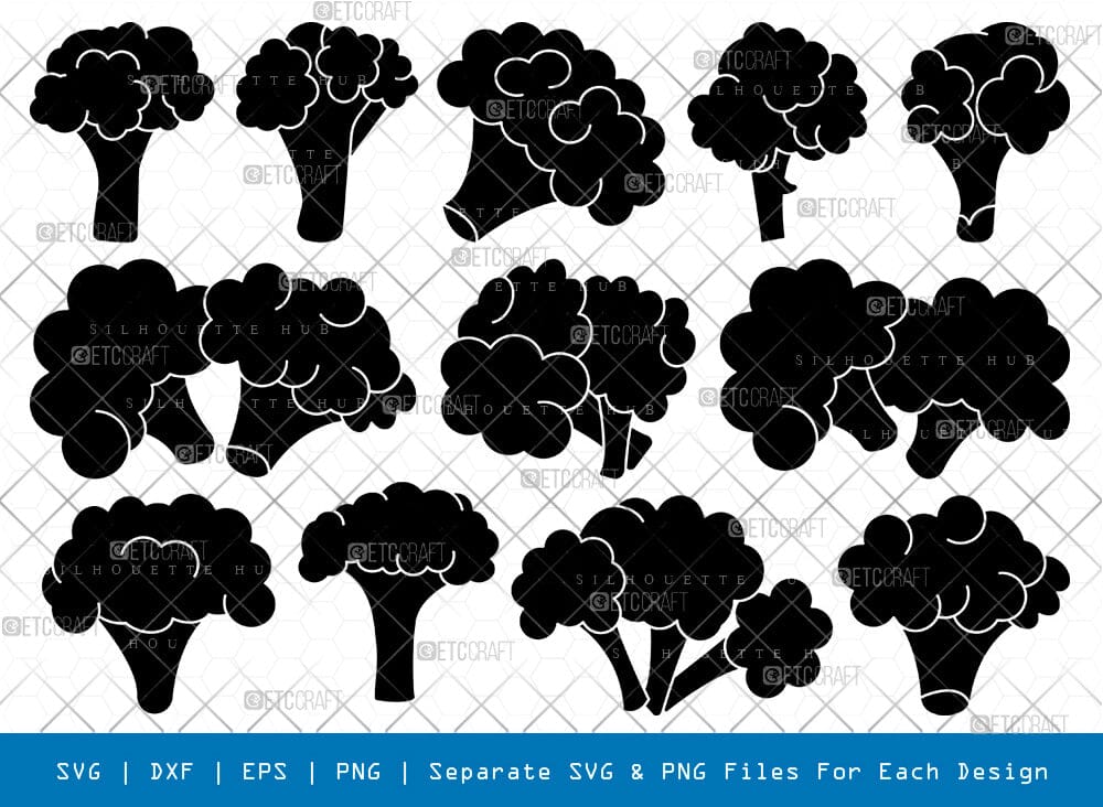 Broccoli Silhouette, Broccoli SVG, Food Items Svg, Vegetable Svg ...