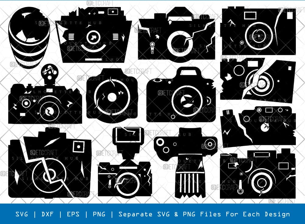 Broken Camera Silhouette Svg Cricut Cut Files Png Bundle, SB01047 - So ...