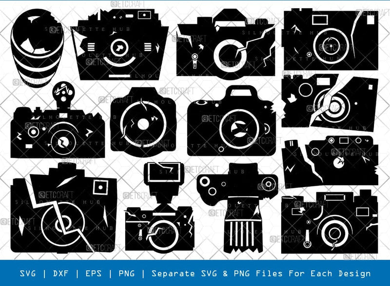 Broken Camera Silhouette Svg Cricut Cut Files Png Bundle, SB01047 - So ...