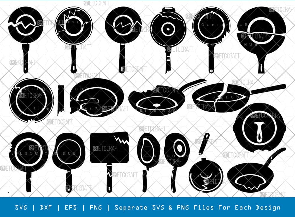 Broken Frying Pan Silhouette Svg Cricut Cut Files Png Bundle, SB01053 ...