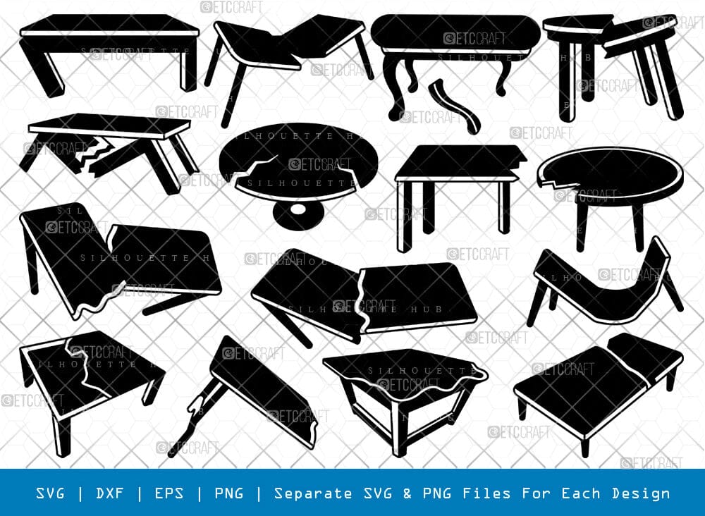 Broken Table Silhouette Svg Cricut Cut Files Png Bundle, SB01054 - So ...