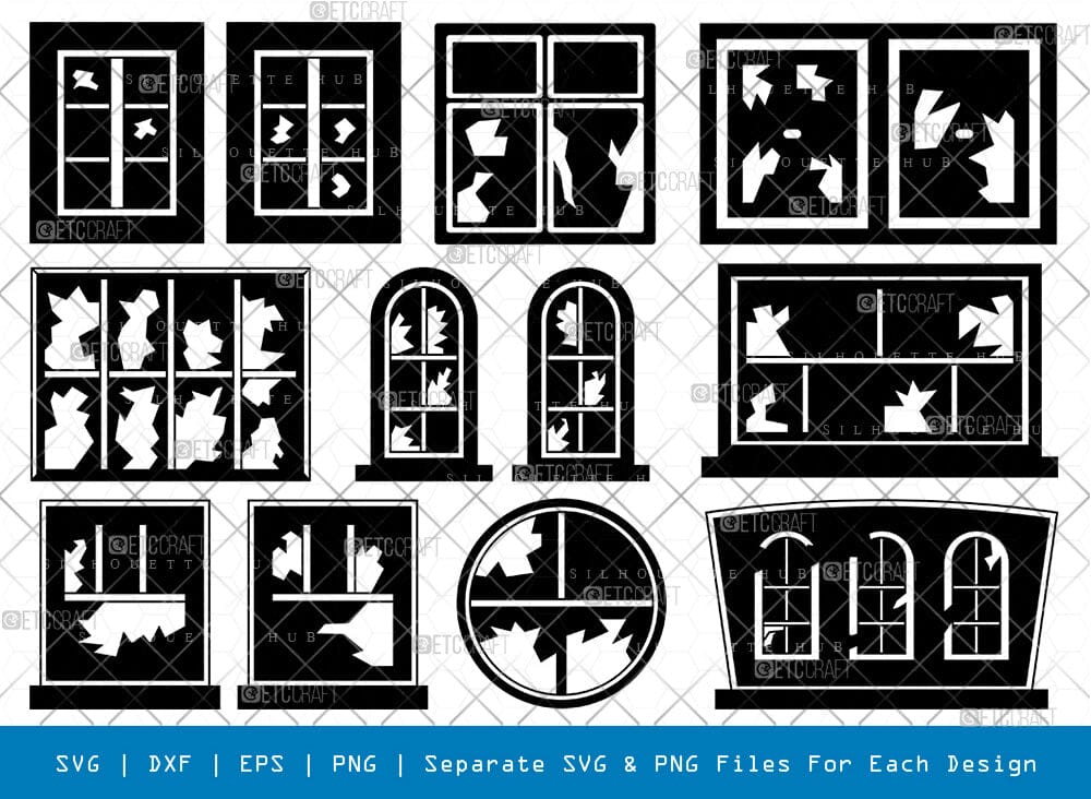 Broken Windows Silhouette Svg Cricut Cut Files Png Bundle, SB01055 - So ...