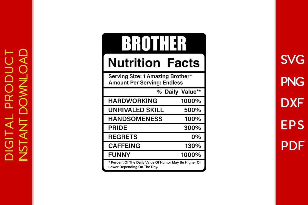 Brother Nutrition Facts SVG PNG PDF Cut File - So Fontsy