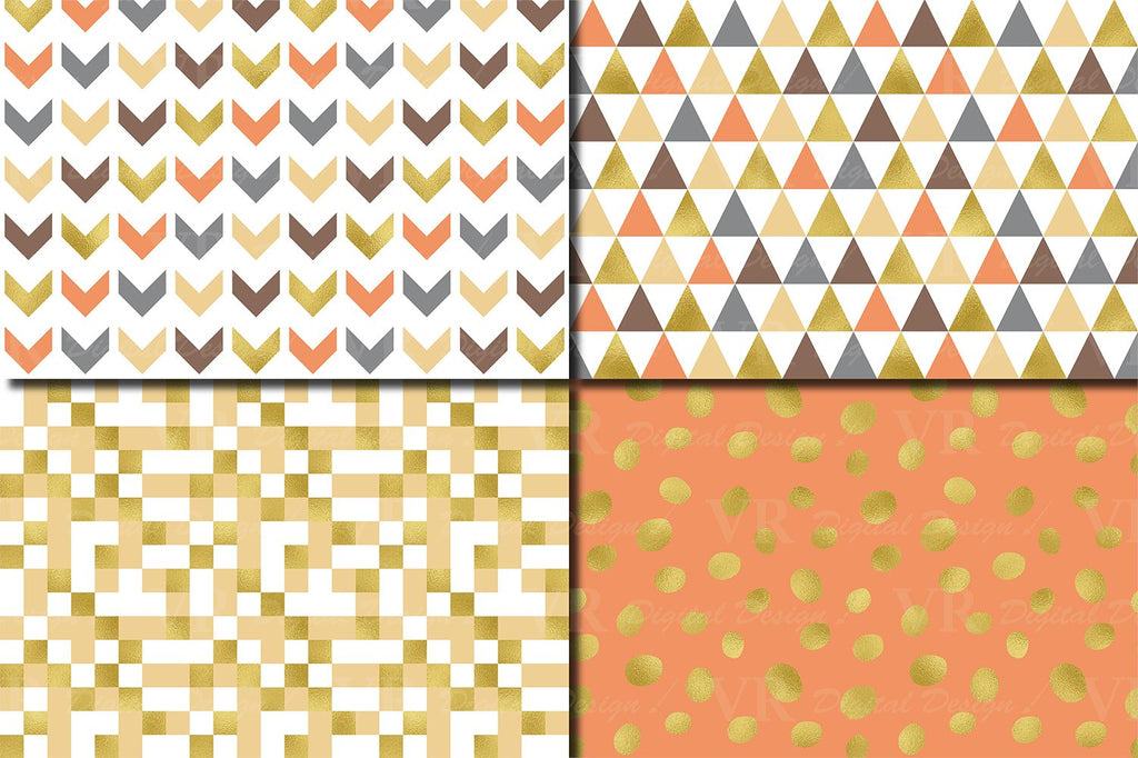 Brown, Orange and Gold Foil Seamless Geometric Patterns - So Fontsy