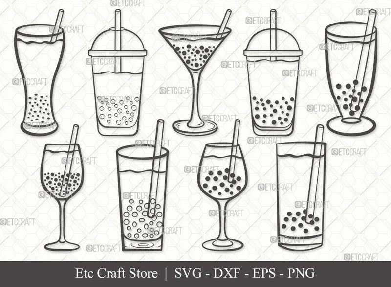 Bubble Tea Outline SVG Cut File | Boba Tea Svg | Bubble Milk Tea Svg ...