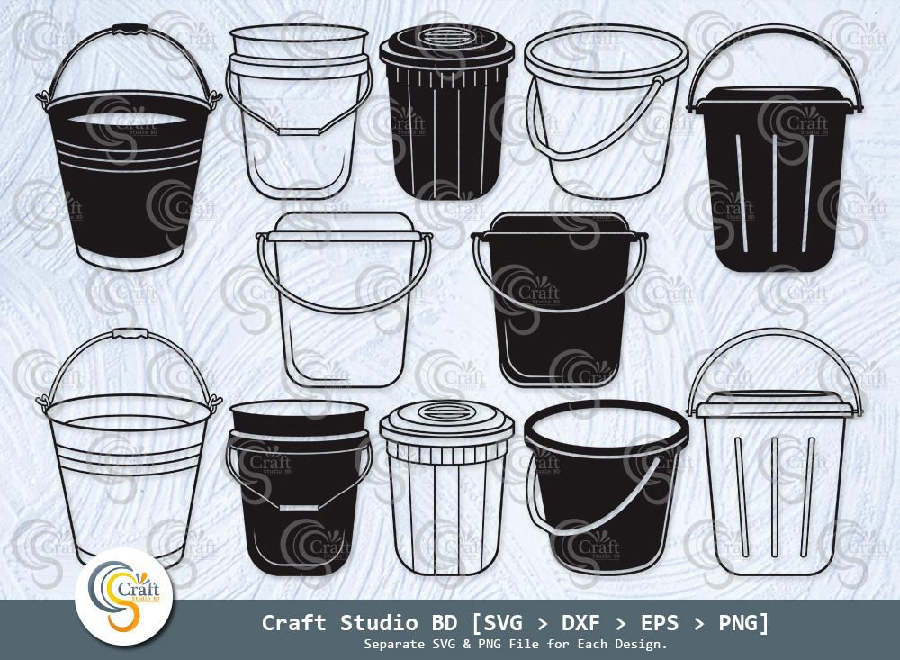 Bucket Silhouette, Water Bucket Svg, Cleaning Bucket Svg, Bin Bucket ...