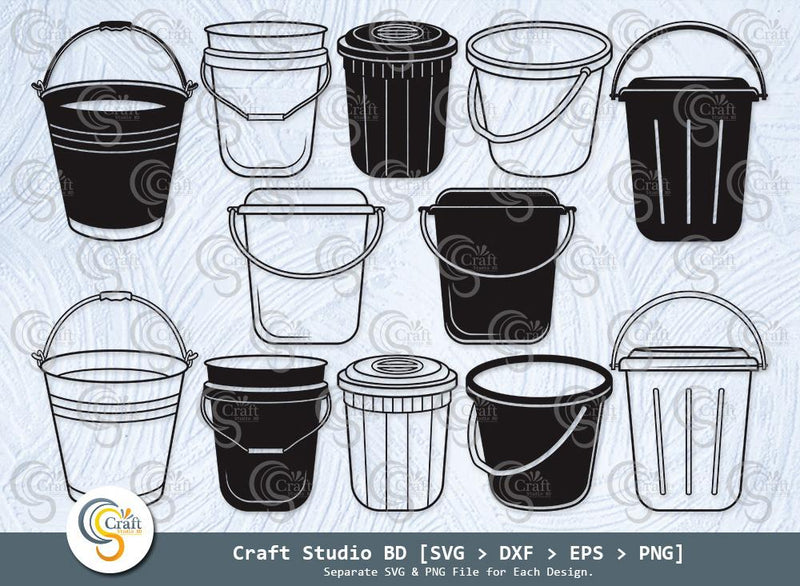 Bucket Silhouette, Water Bucket Svg, Cleaning Bucket Svg, Bin Bucket ...