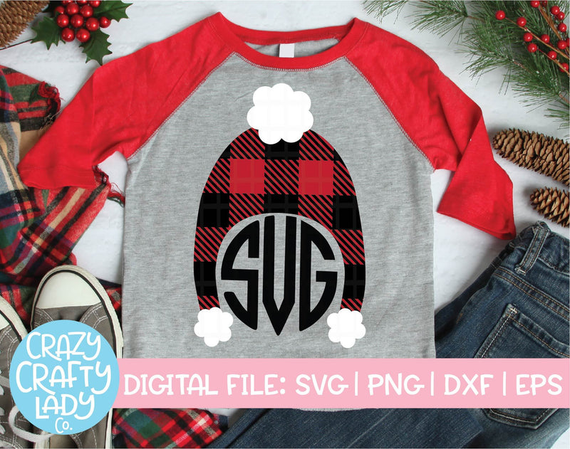 Buffalo Plaid Hat Monogram Frame | Christmas SVG Cut File - So Fontsy