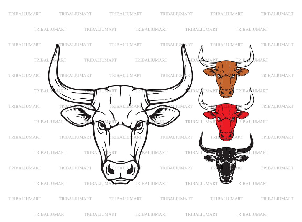 Bull Head. Cut files for Cricut. Clip Art silhouettes (eps, svg, pdf ...