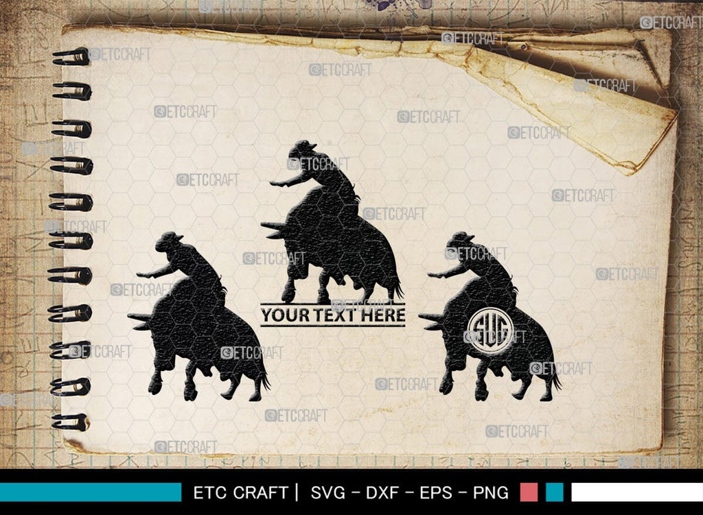 Bull Rider Monogram, Bull Rider Silhouette, Bull Svg, Rodeo Svg, Sports ...